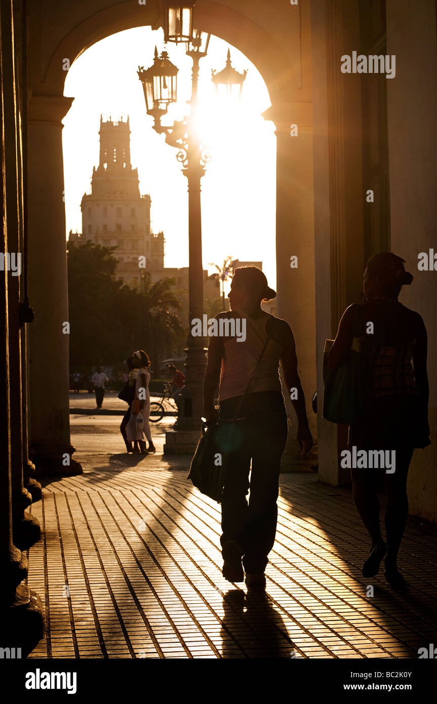 Silhouette of Cuban women walking. Plaza Central, Havana, Cuba Stock ...