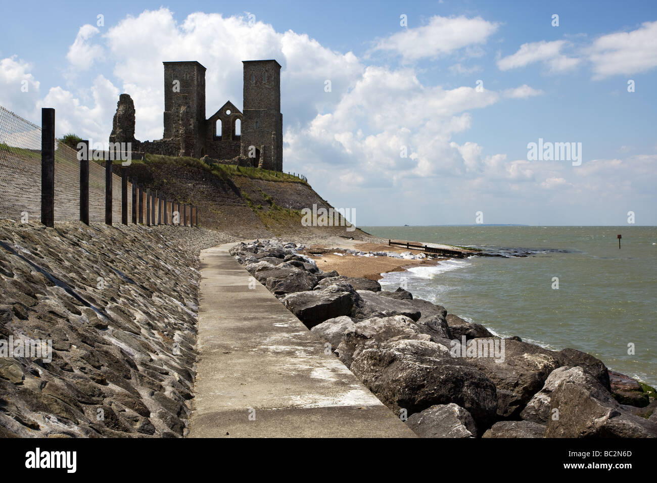 The Towers at Reculver seen from the beach Stock Photo - Alamy
