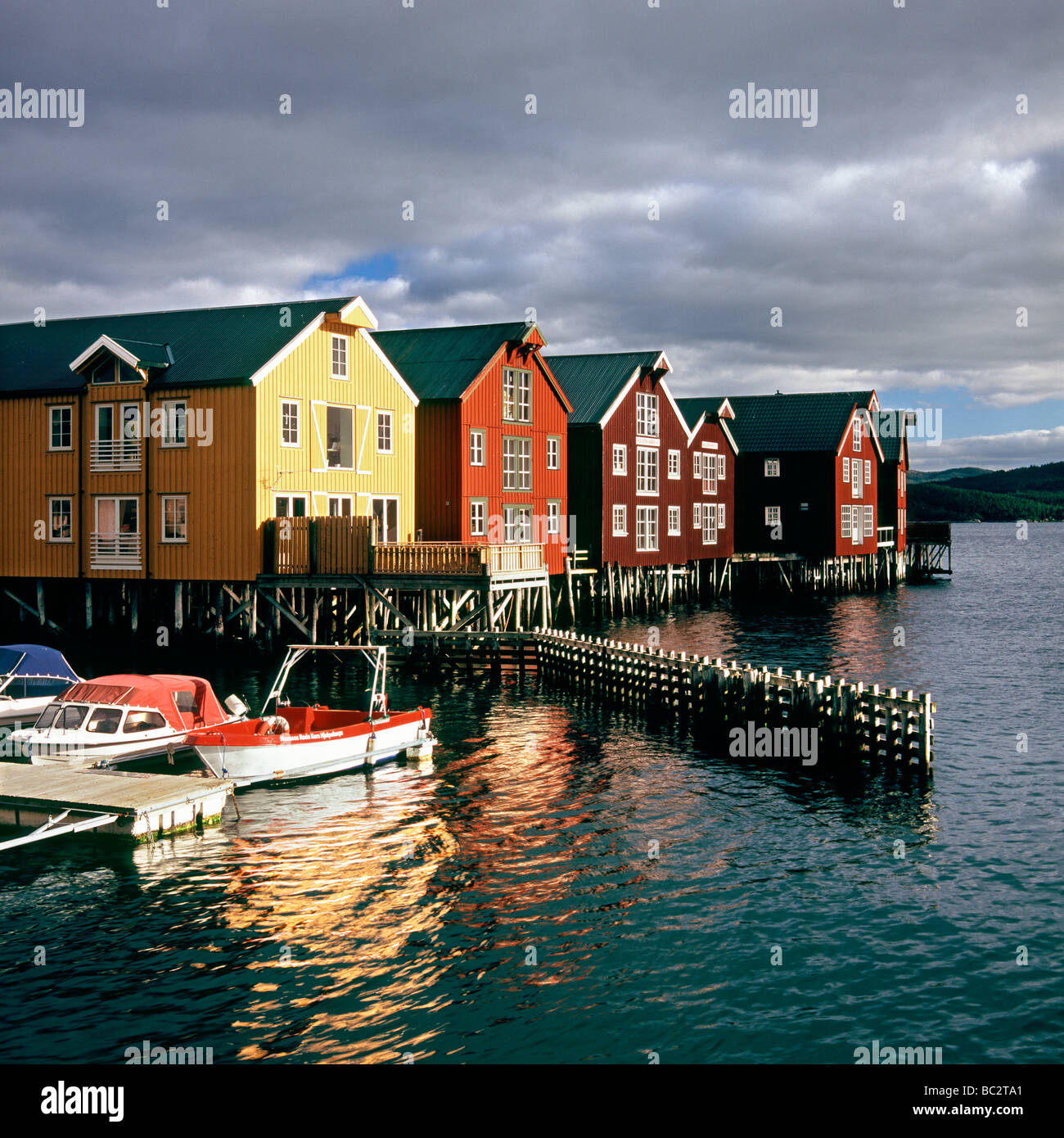 The colorful barns on the fjord bank Namsos port Norway Stock Photo - Alamy