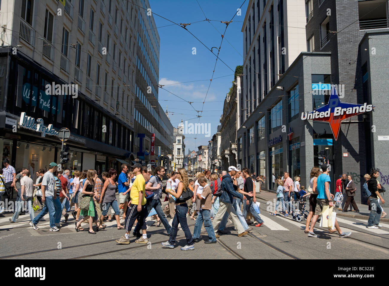 Belgium Flanders Antwerp The Meir Shopping street Pedestrian Crossing ...