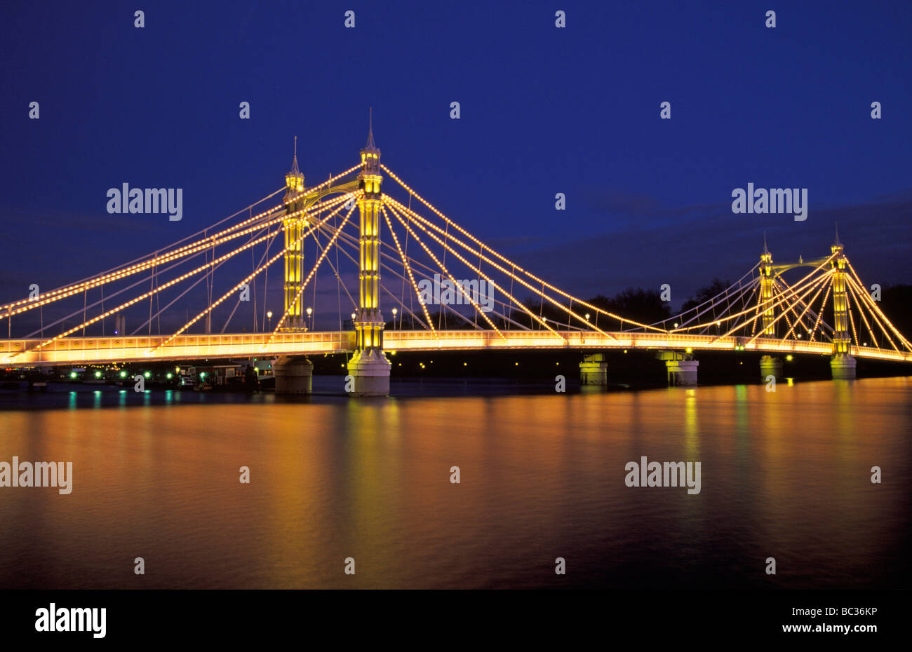 Albert Bridge Thames embankment at Chelsea London United Kingdom Stock ...