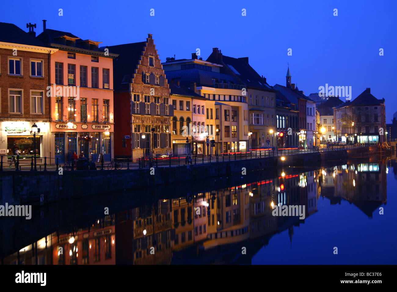 A night view of Leie river on Ghent Belgium Stock Photo - Alamy