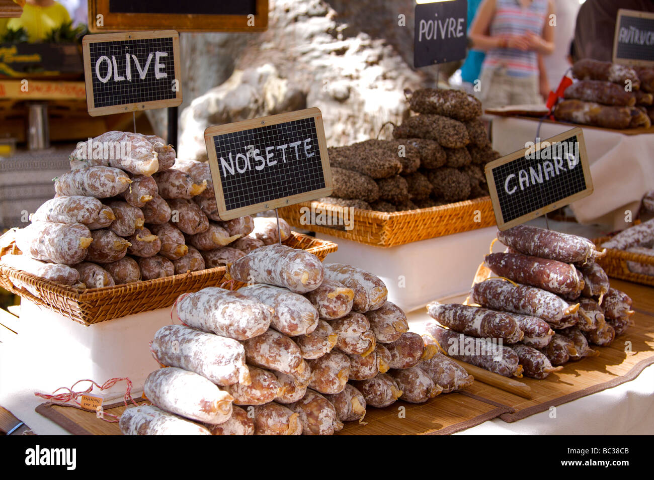 Saucisson displayed on a French market Stock Photo - Alamy