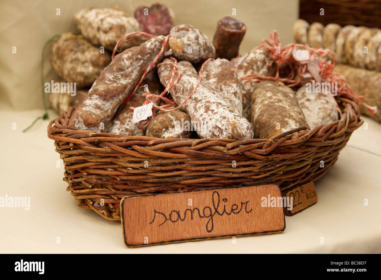 Saucisson displayed on a French market Stock Photo - Alamy