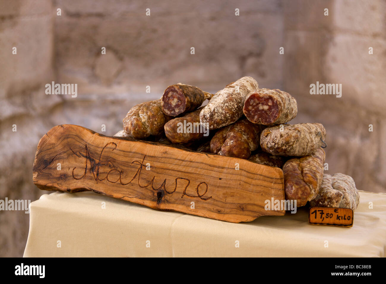 Saucisson displayed on a French market Stock Photo - Alamy
