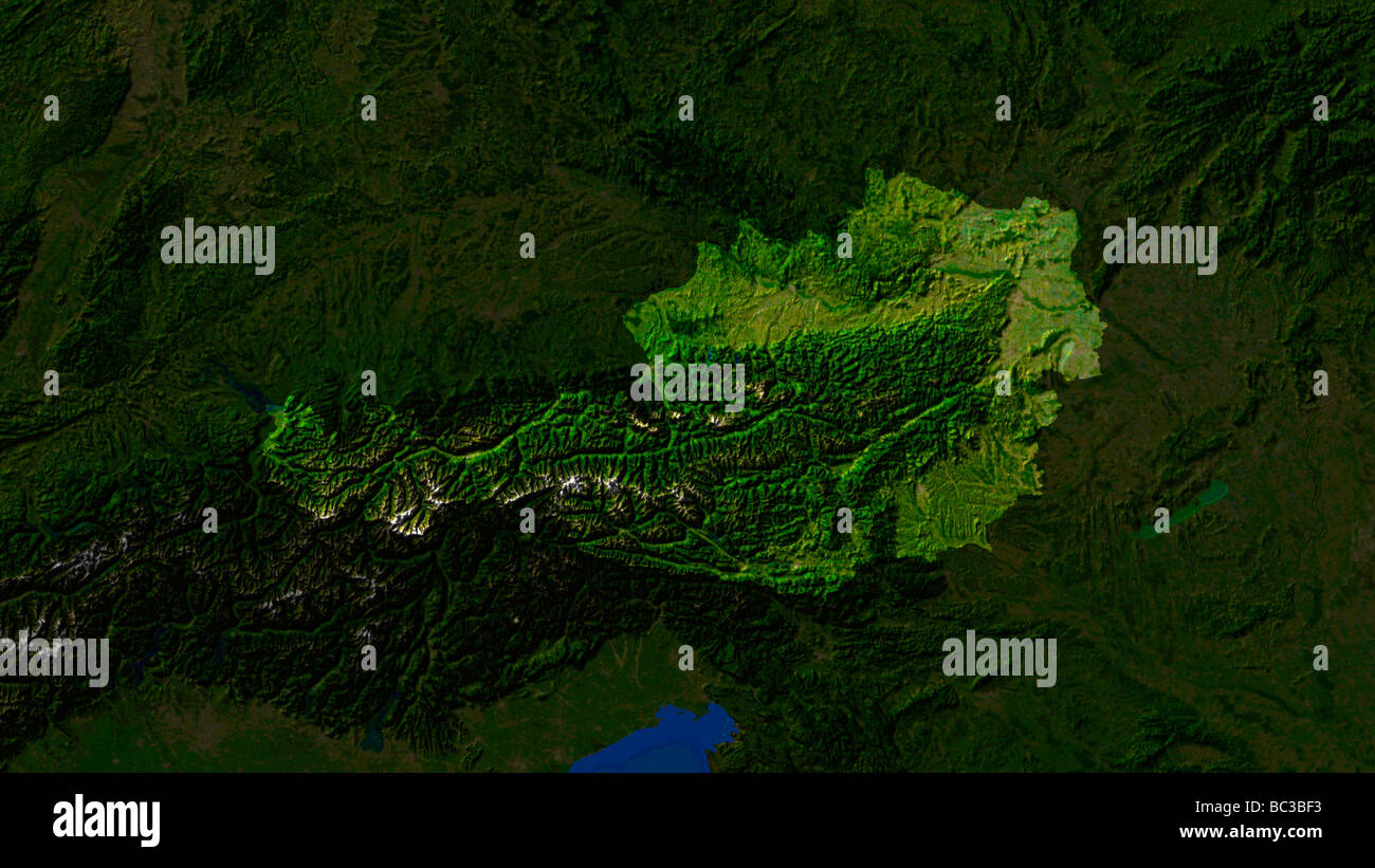 satellite image of austria with surrounding countries darkened Stock ...