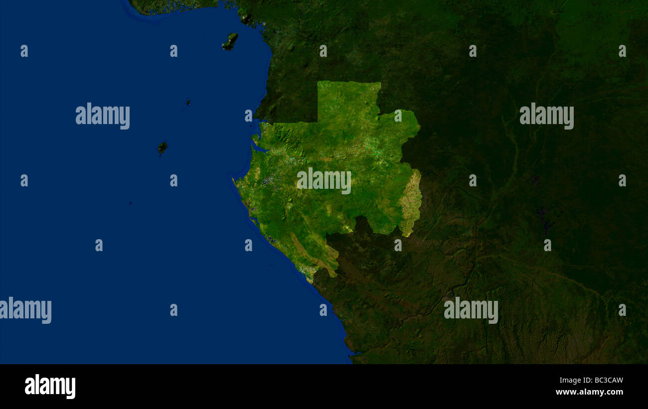 satellite image of gabon with surrounding countries darkened Stock ...