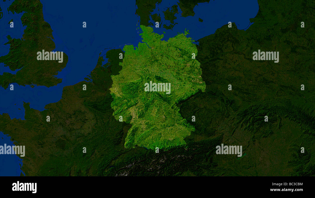 satellite image of germany with surrounding countries darkened Stock ...