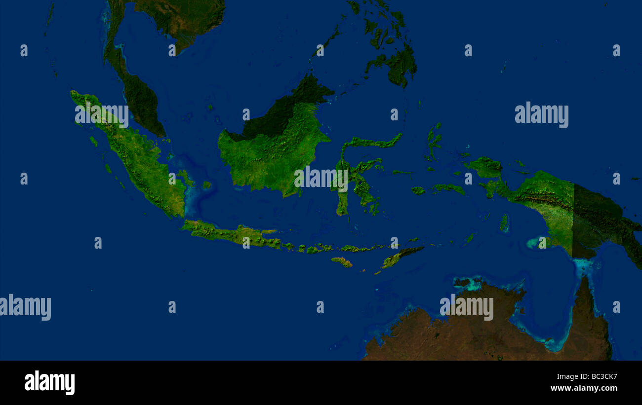 satellite image of indonesia with surrounding countries darkened Stock ...