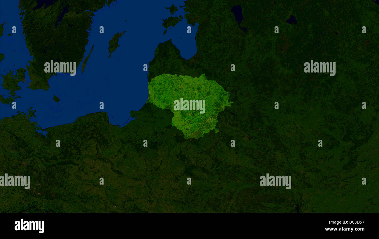 satellite image of lithuania with surrounding countries darkened Stock ...