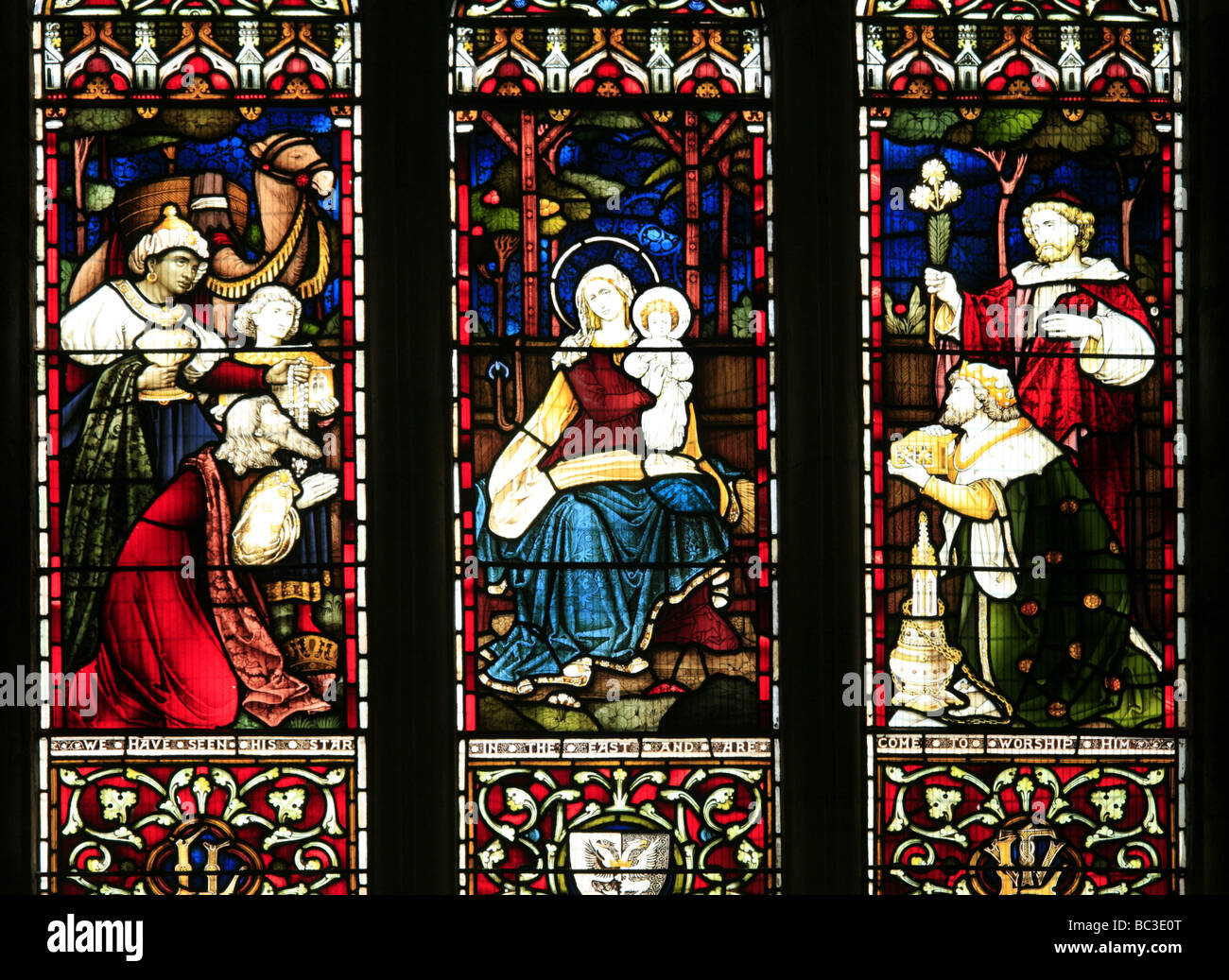 Stained Glass Window Depicting Adoration of the Magi at the nativity ...