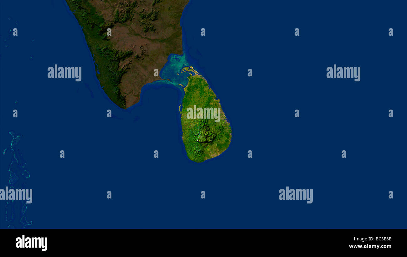 satellite image of sri lanka with surrounding countries darkened Stock ...