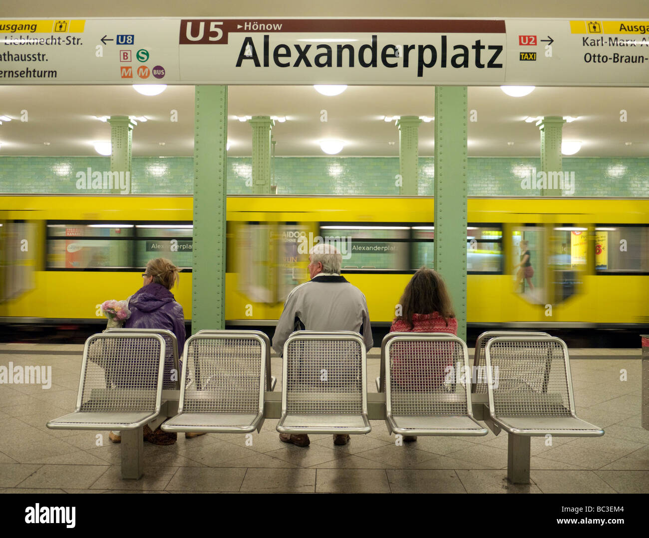 Interior of underground railway station on U5 line at Alexanderplatz in ...