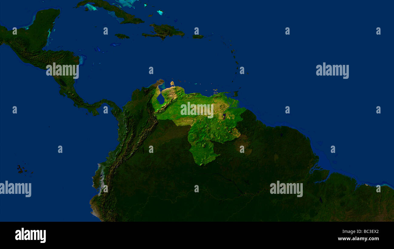 satellite image of venezuela with surrounding countries darkened Stock ...