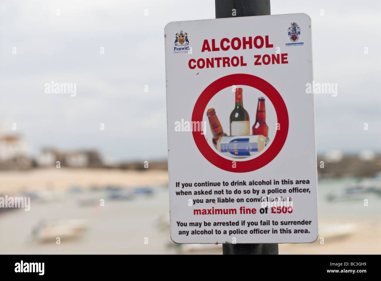 Alcohol Control Zone Sign Stock Photo - Alamy