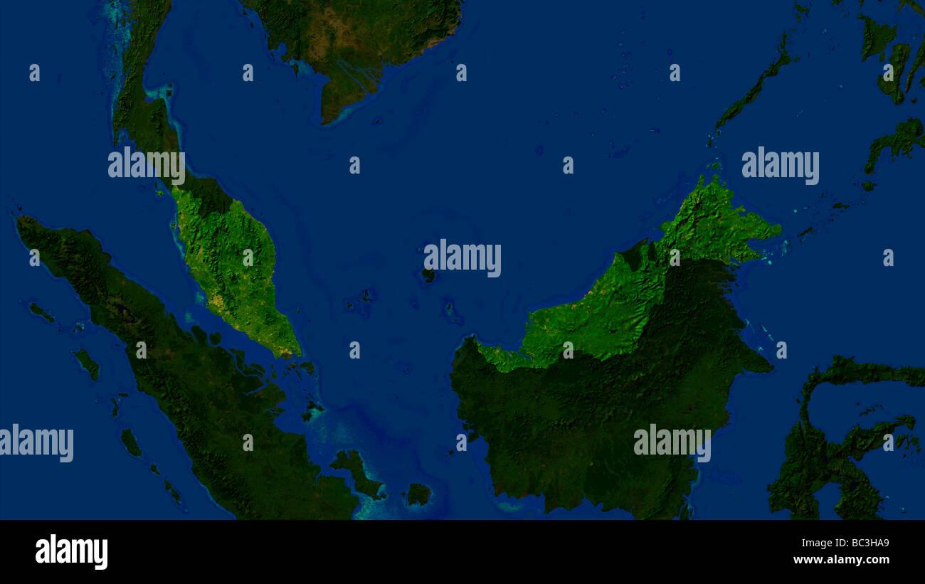 satellite image of malaysia with surrounding countries darkened Stock ...