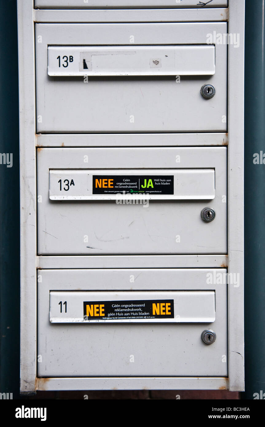 Letterboxes in Amsterdam showing the "Nee/Ya" and "Nee/Nee" stickers to ...
