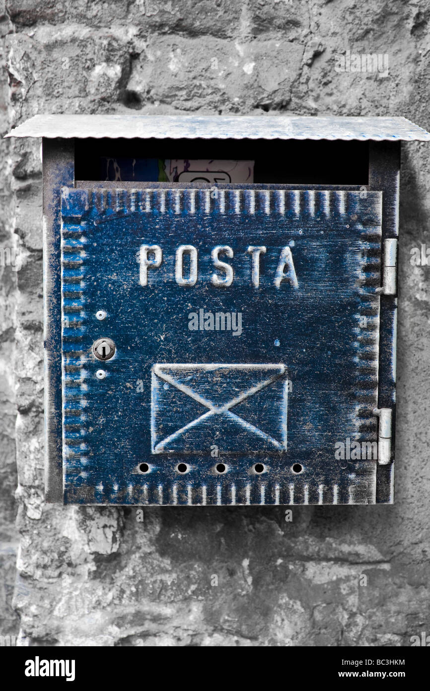 Blue Mailbox On The Wall Old Italy Series Stock Photo - Alamy