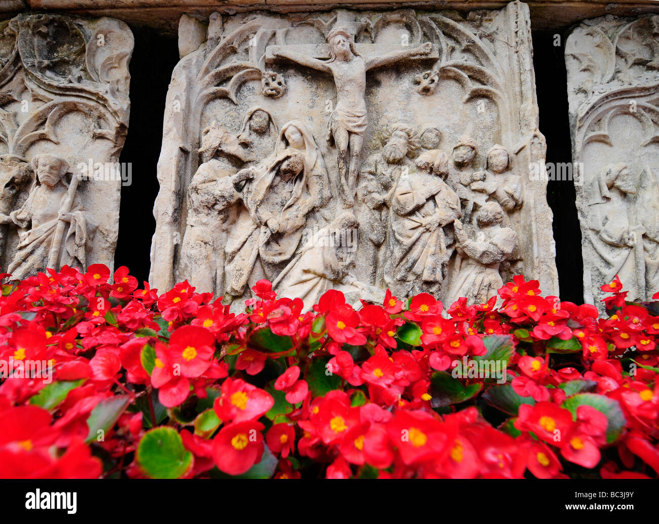 Bas relief showing Jesus Christ on his cross, in the villa Ephrussi in ...