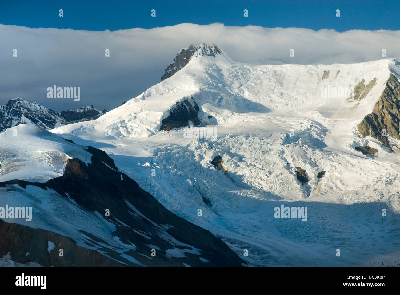 Aerial view of the Mount Blackburn Regal Mountain glacial complex ...