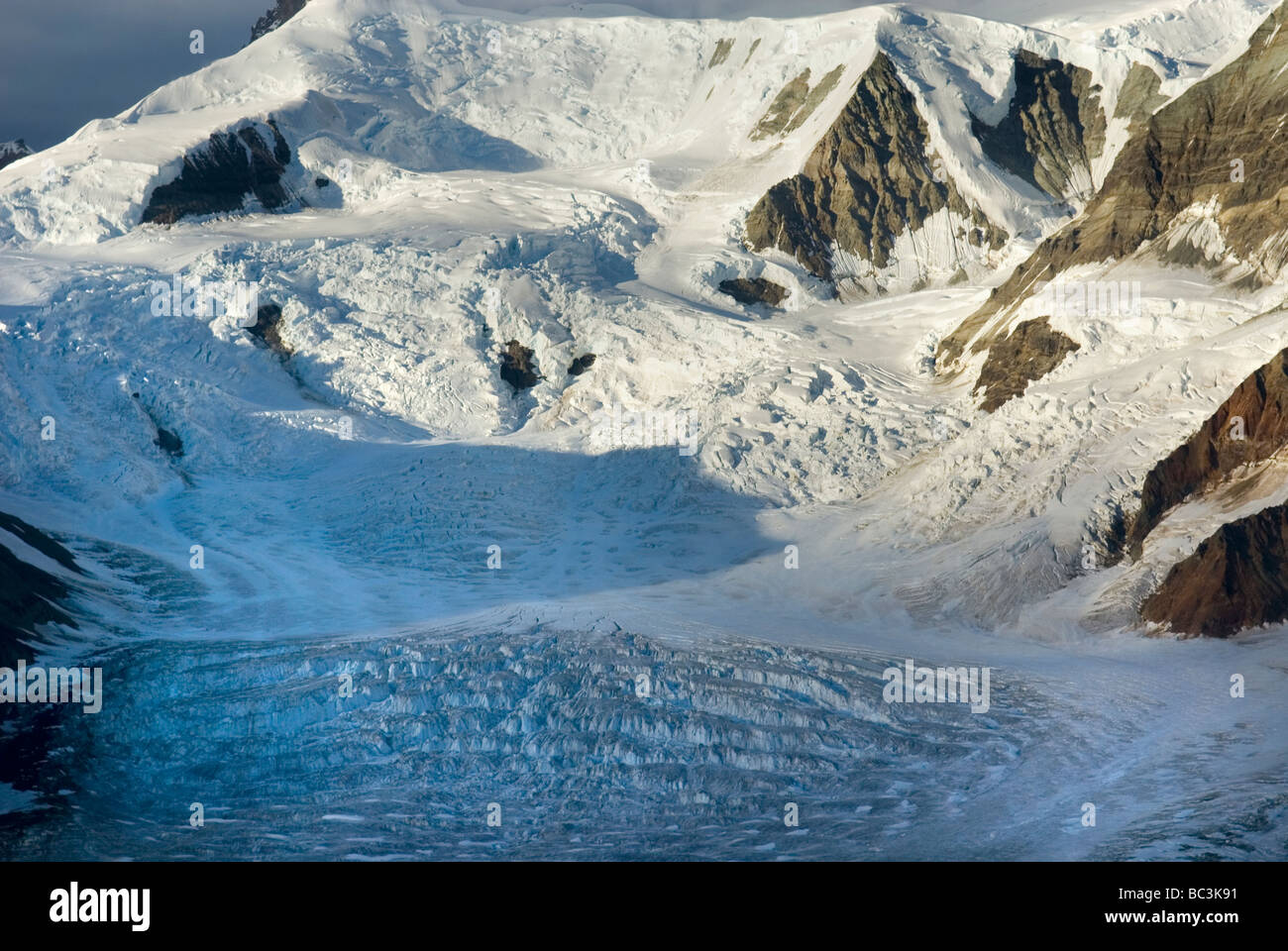 Aerial view of the Mount Blackburn Regal Mountain glacial complex ...