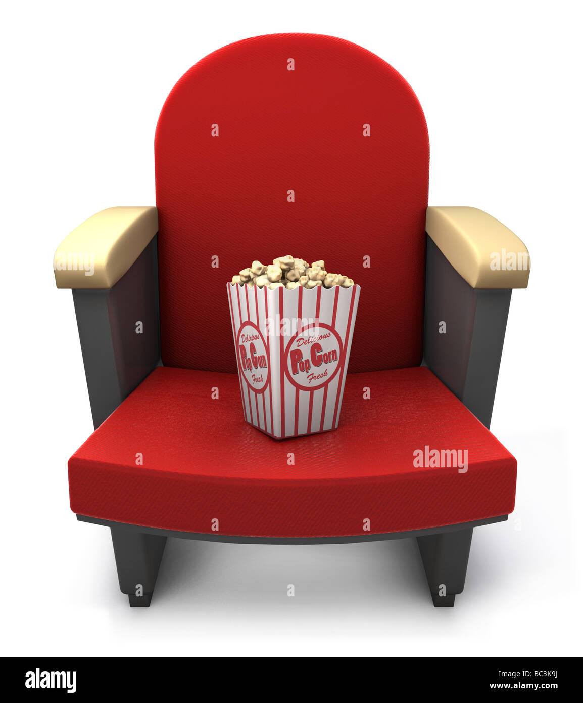 Popcorn package on theater seat Stock Photo - Alamy