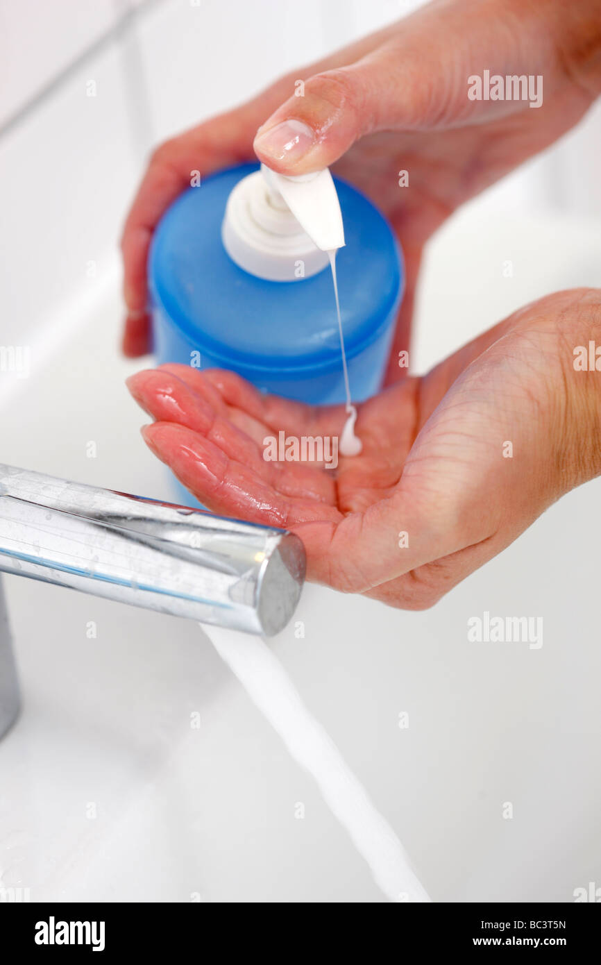 Hand washing with water and soap Stock Photo - Alamy