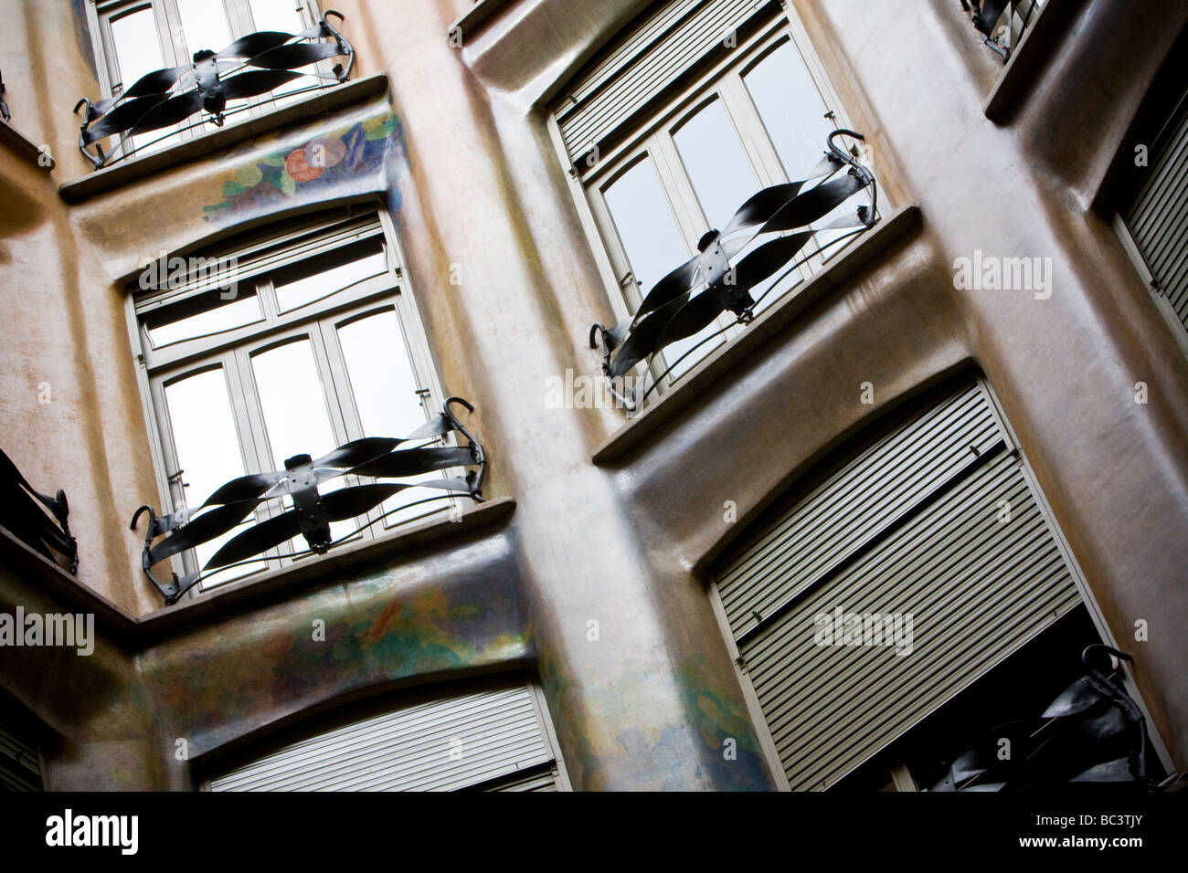 Interior windows of Casa Mila modernist style house built by Gaudi ...