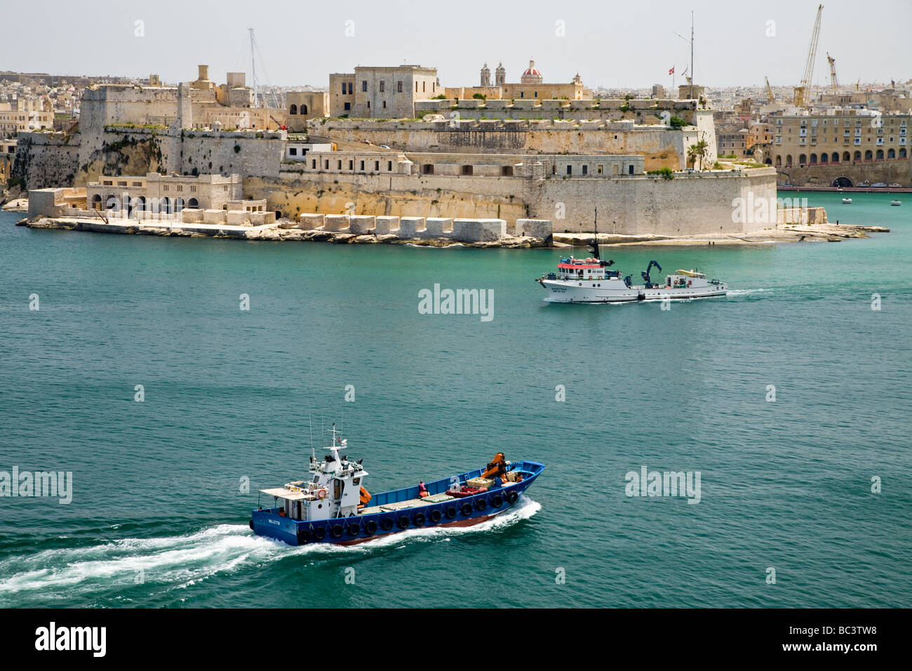 View across the busy Grand Harbour to Fort St Angelo, Malta, EU Stock ...