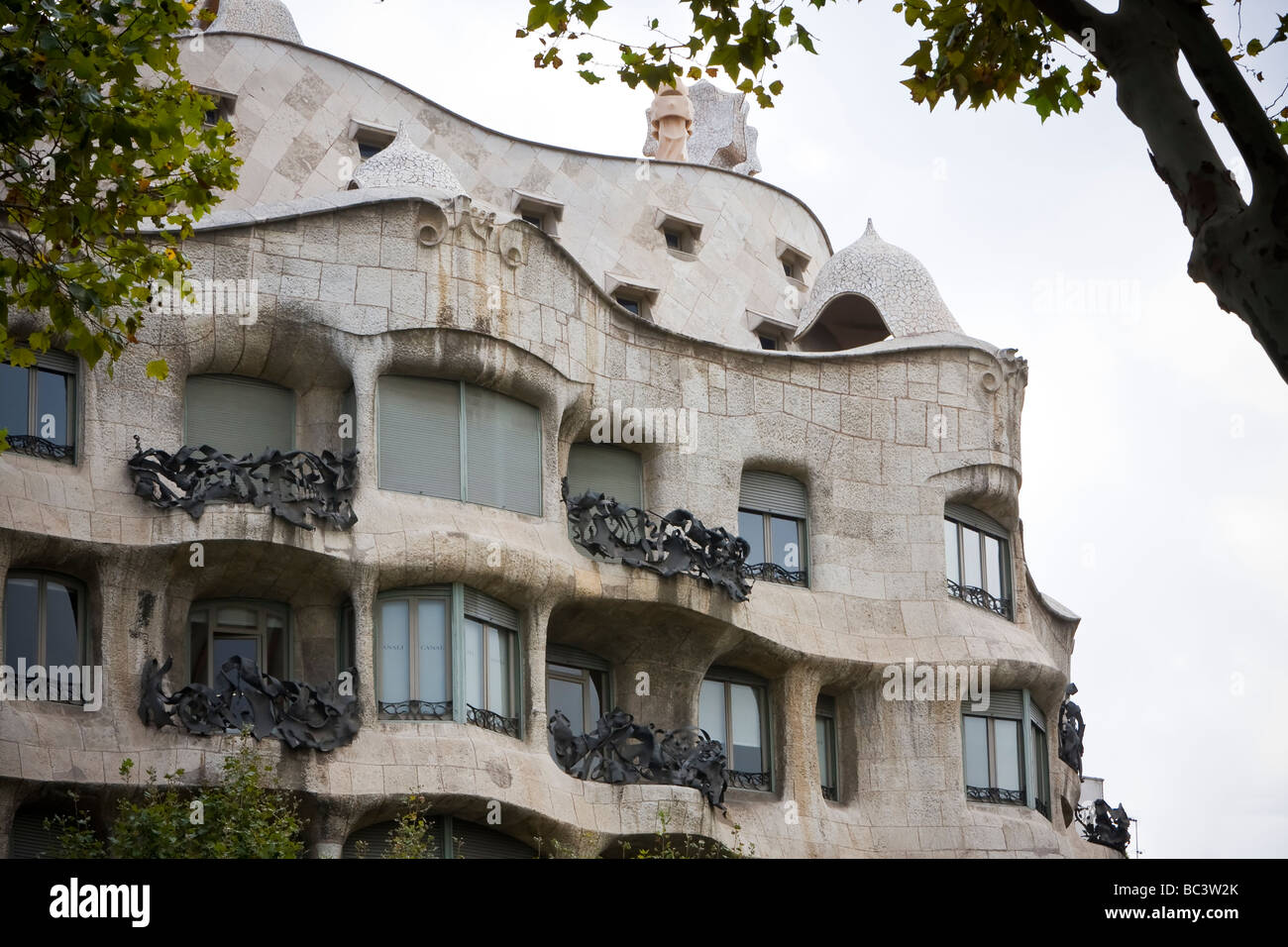 Exterior view of Casa Mila modernist style house built by Gaudi ...