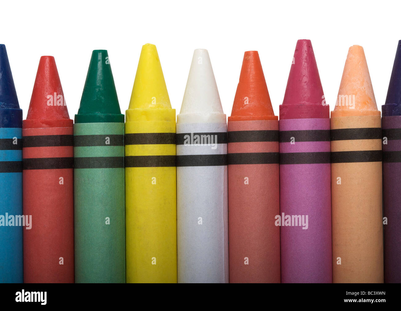 Line of wax crayons on white background Stock Photo - Alamy