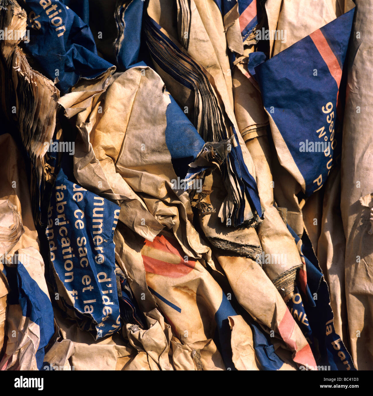 Colorful and textured collection of bales made from recycled materials ...