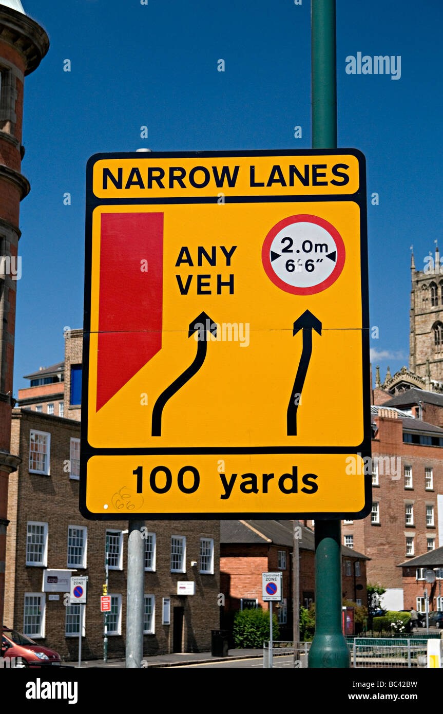 Narrow lane sign hi-res stock photography and images - Alamy