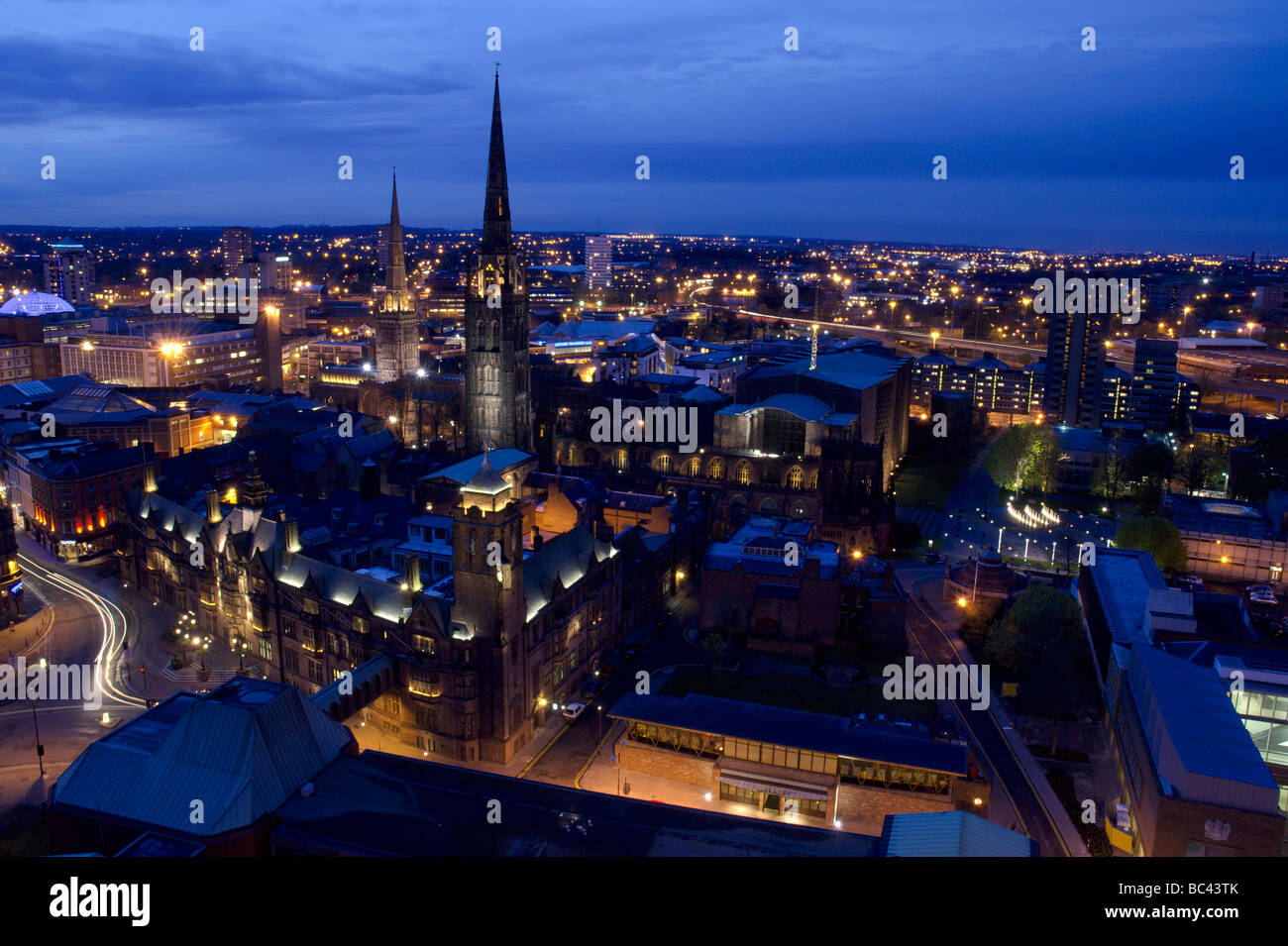 Coventry city centre and cathedral at night Stock Photo - Alamy