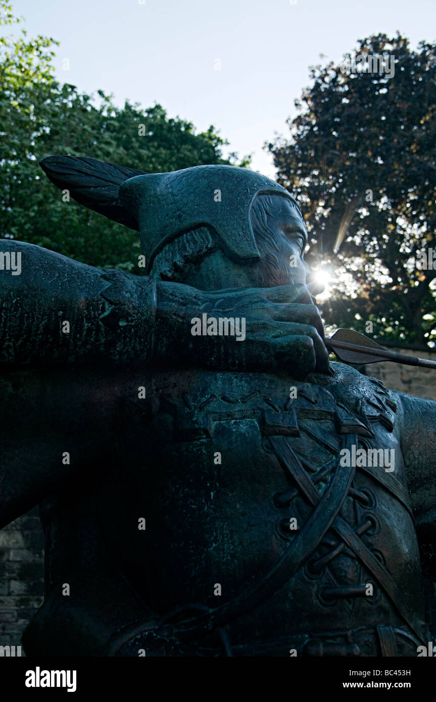 bronze robin hood statue nottingham next to the castle Stock Photo - Alamy
