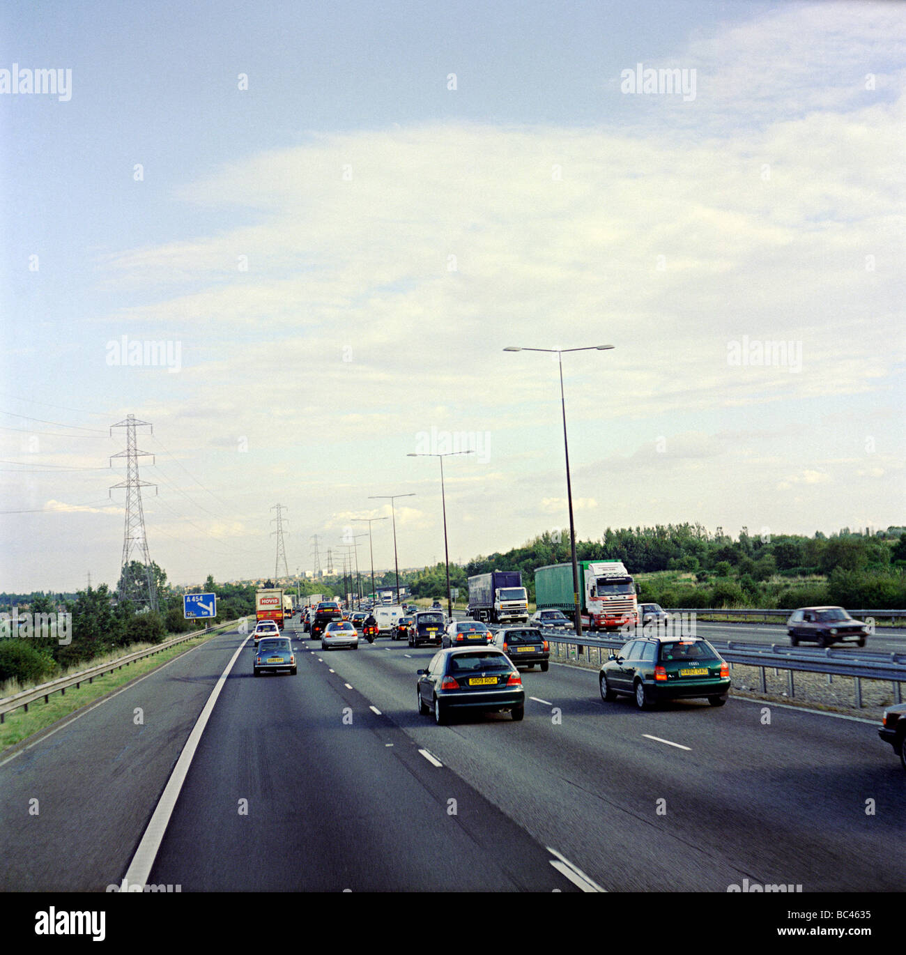 motorway travel in a lorry in the uk in the inside lane of traffic ...