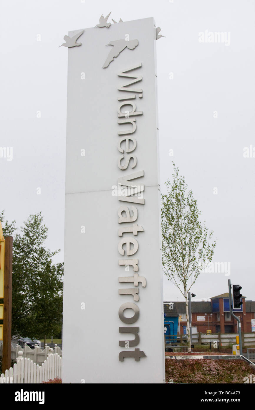 Widnes waterfront sign industrial town borough of Halton Cheshire ...