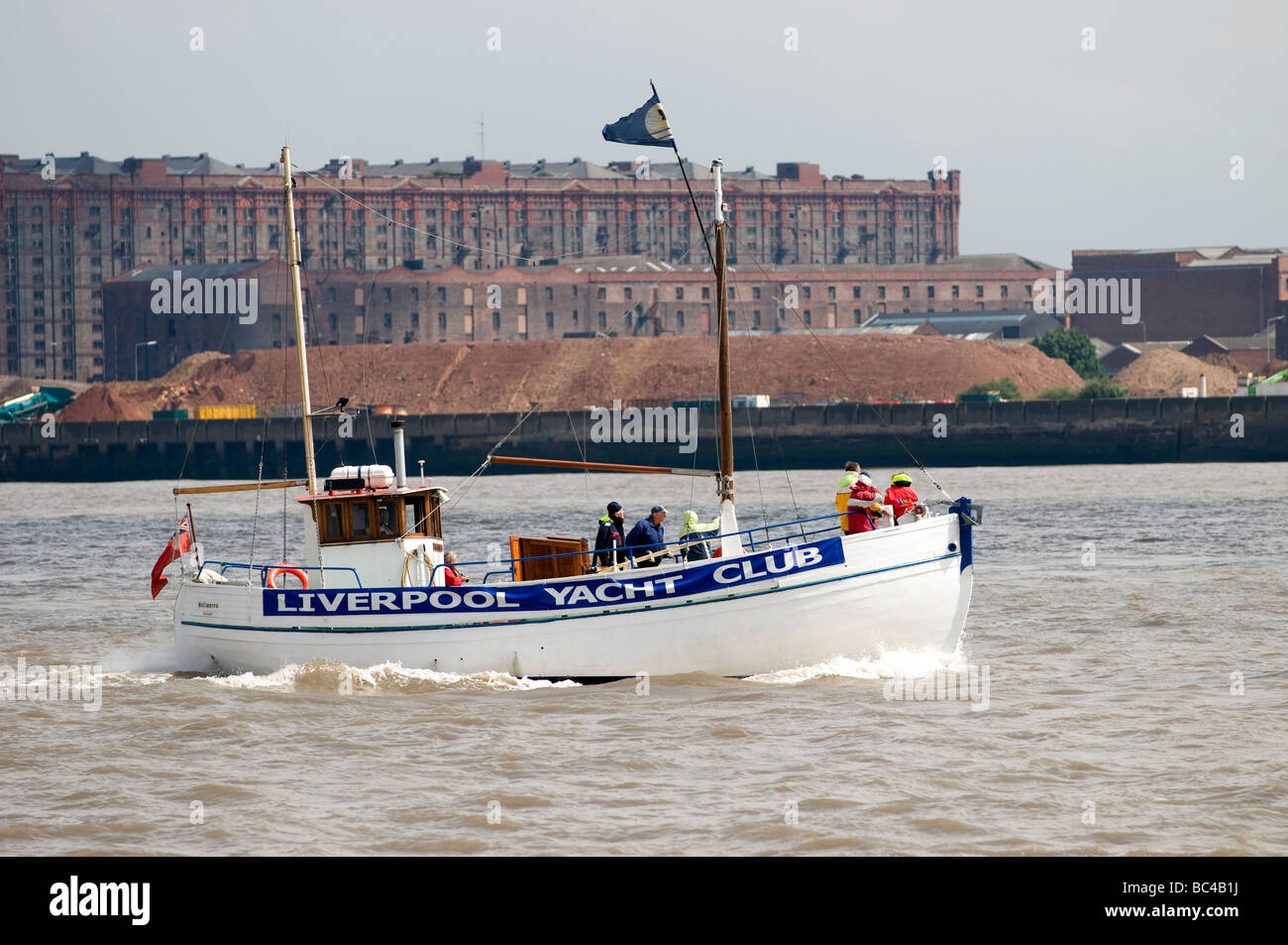 Liverpool Yacht Club boat on River Mersey Liverpool UK Stock Photo - Alamy