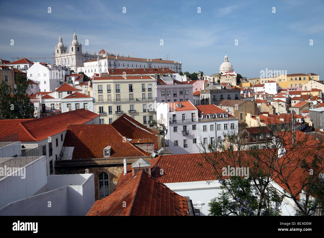 Low aerial view from the Hill of Alfama neighbourhood in Lisbon Stock ...