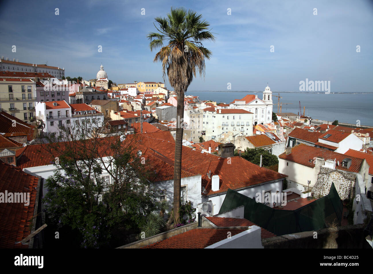Low aerial view from the Hill of Alfama neighbourhood in Lisbon Stock ...
