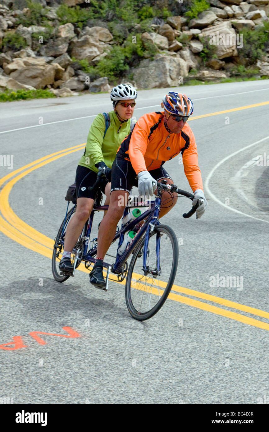 Cyclists riding down from Independence Pass in Colorado during the ...