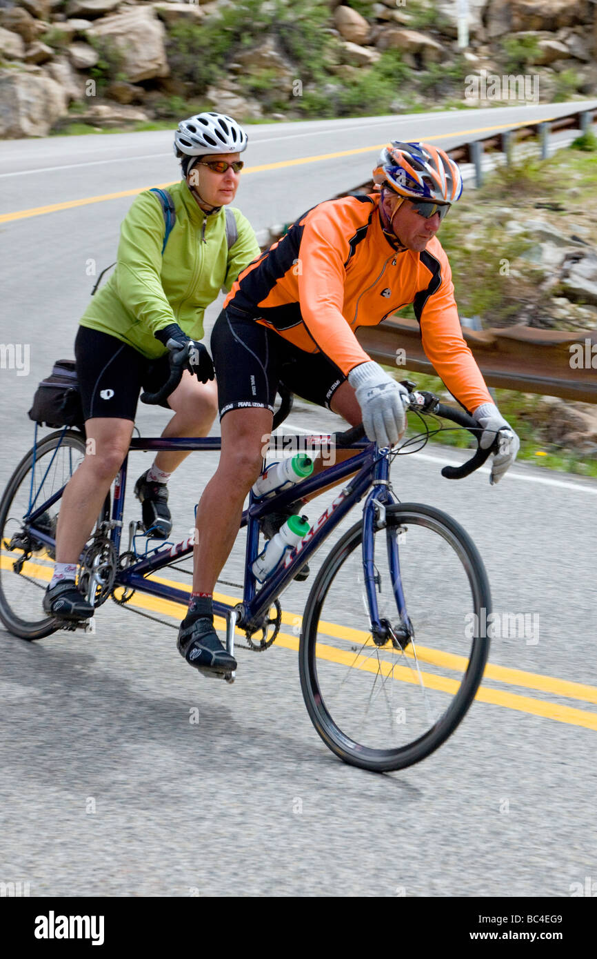 Cyclists riding down from Independence Pass in Colorado during the ...