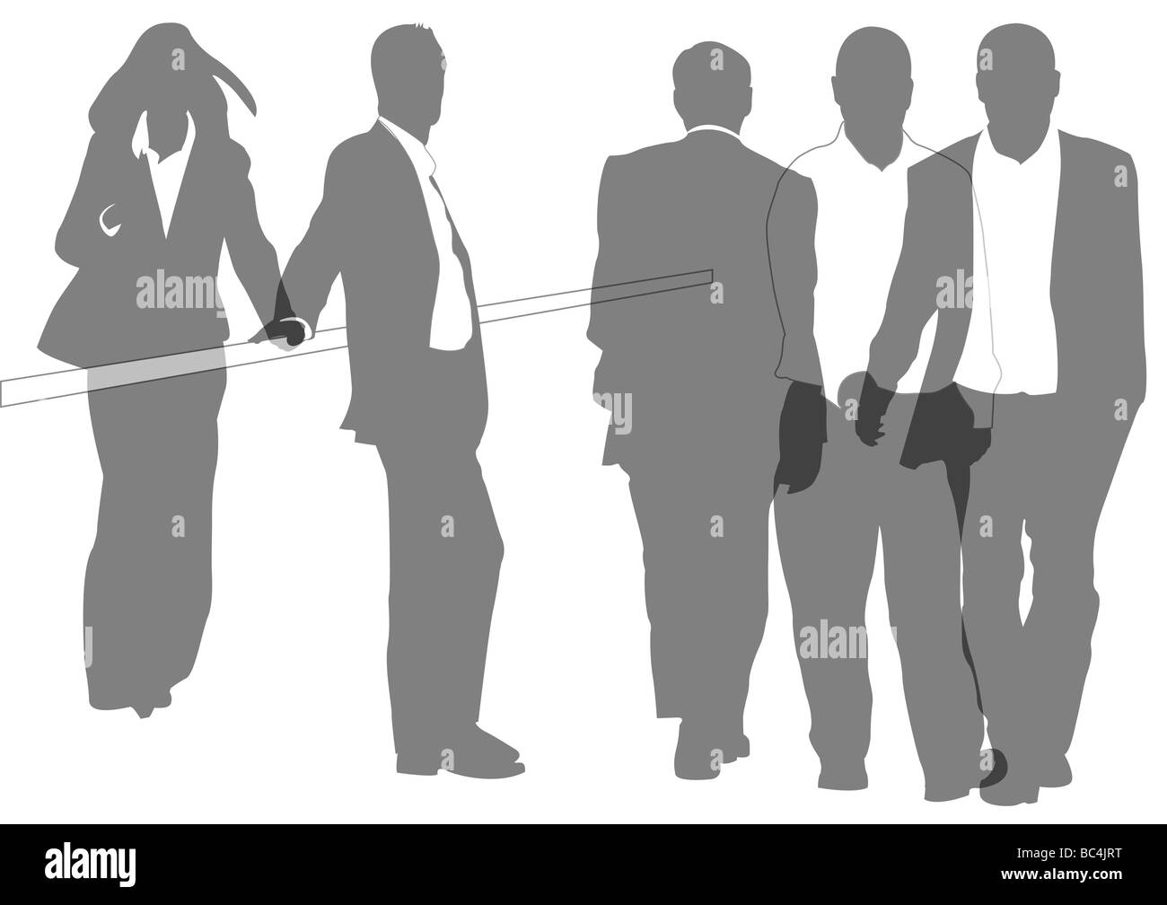 Group of transparent businessmen and businesswoman walking and standing ...