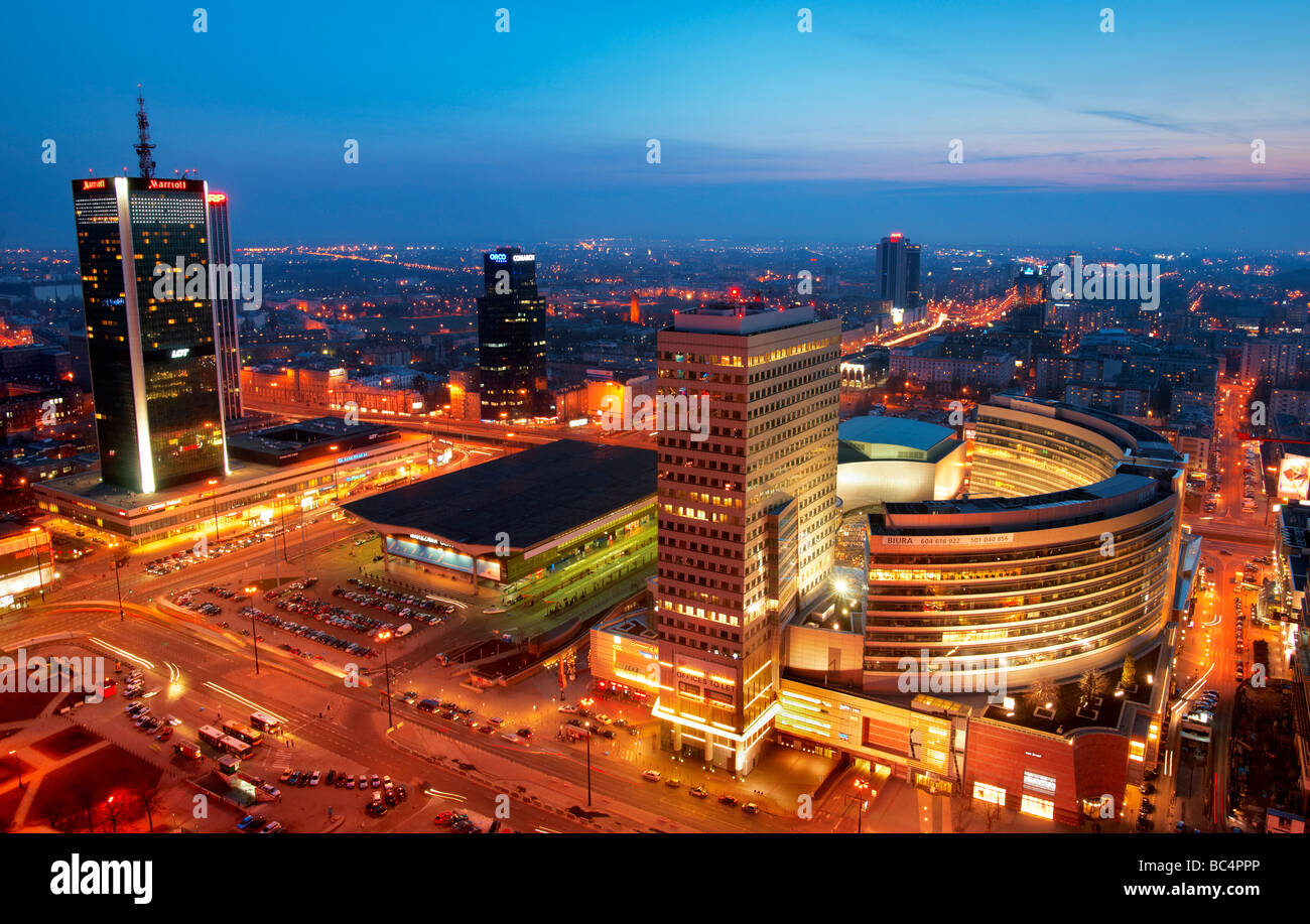 Aerial photography sunset and night view of high rise building hi-res ...