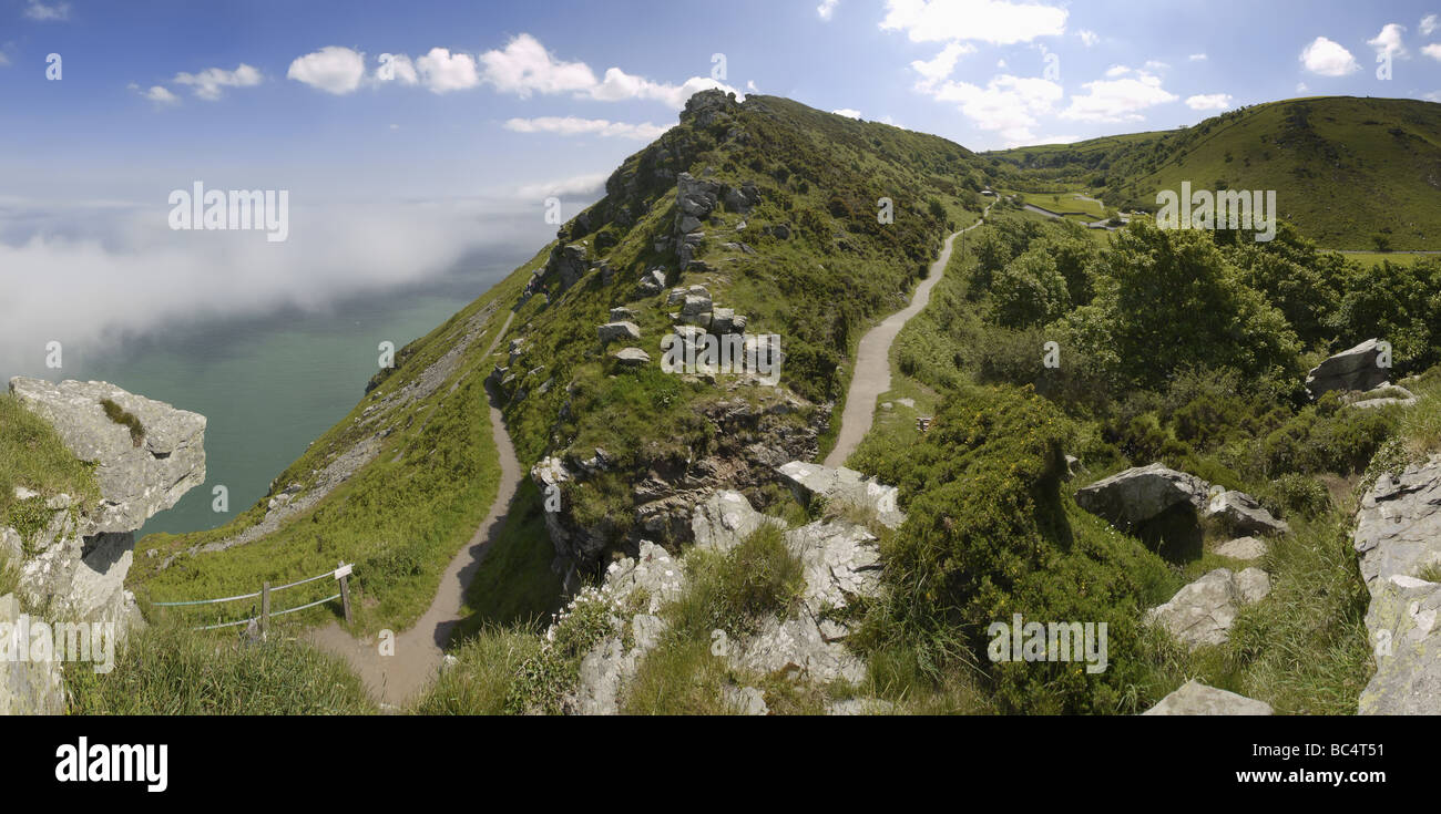 the coast of the valley of the rocks lynton devon with sea fog against ...