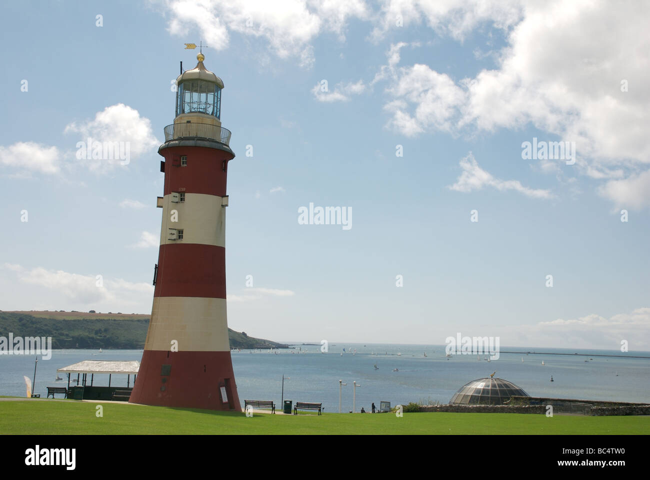 Smeaton's Tower lighthouse, The Hoe, Plymouth, Devon, UK Stock Photo ...