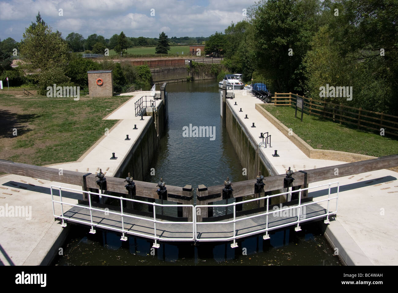 modern rebuilt modernised new landscaped lock Hampstead river Medway ...