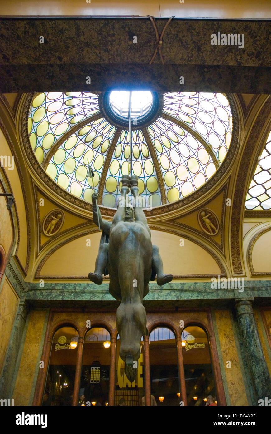Upside down horse statue by sculptor David Cerny at Lucerna Pasaz ...