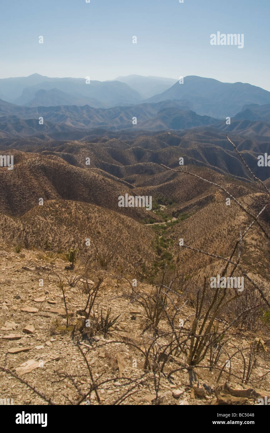 Rugged mountains and landscapes in the Sierra Gorda range in the state ...