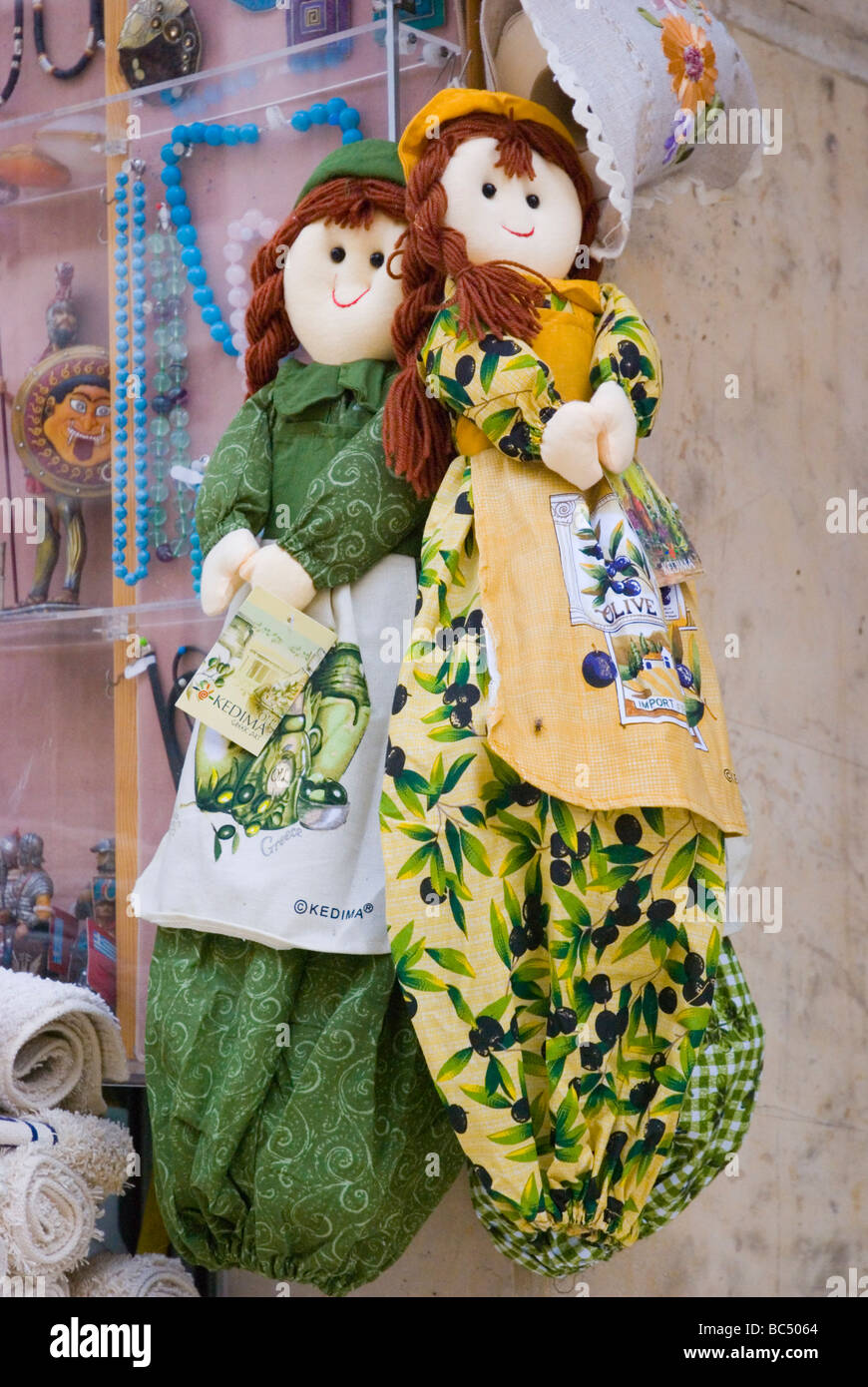 Dolls and other traditional Cretan souvenirs in central Iraklio Crete ...